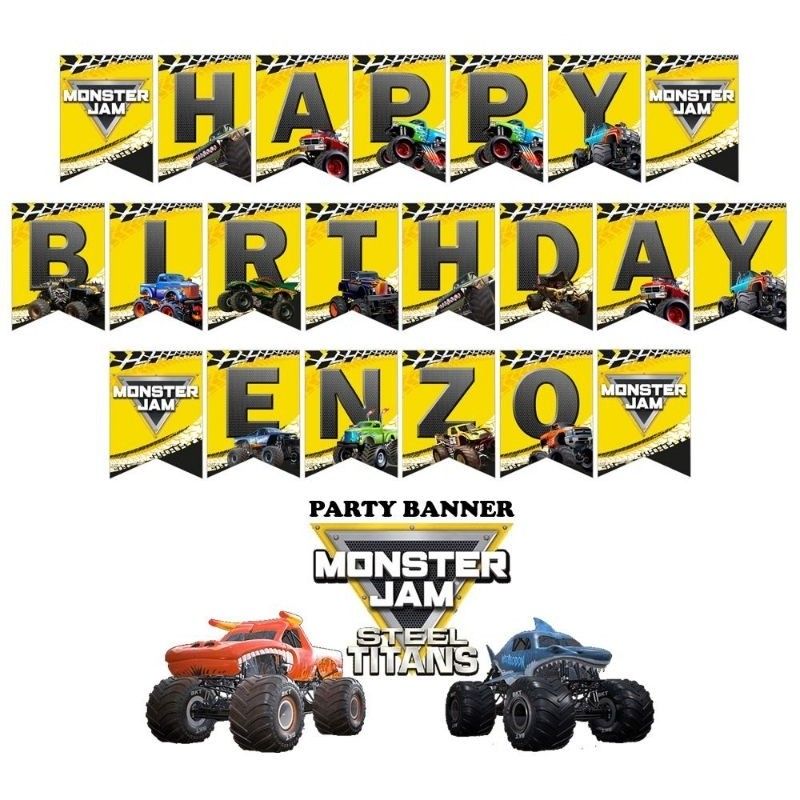 Monster Jam Truck Theme Birthday Party Banner Cupcake Cake Topper ...
