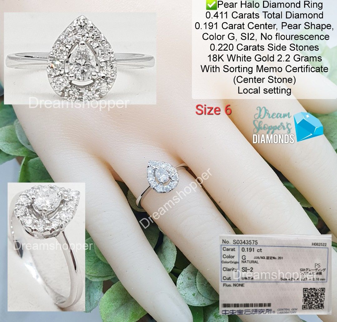 Pear shape engagement ring diamond 18k white gold, Women's Fashion, Jewelry & Organizers, Rings ...