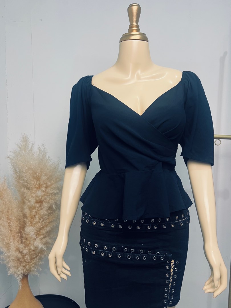 Puss sleeves / smoked back black blouse on Carousell