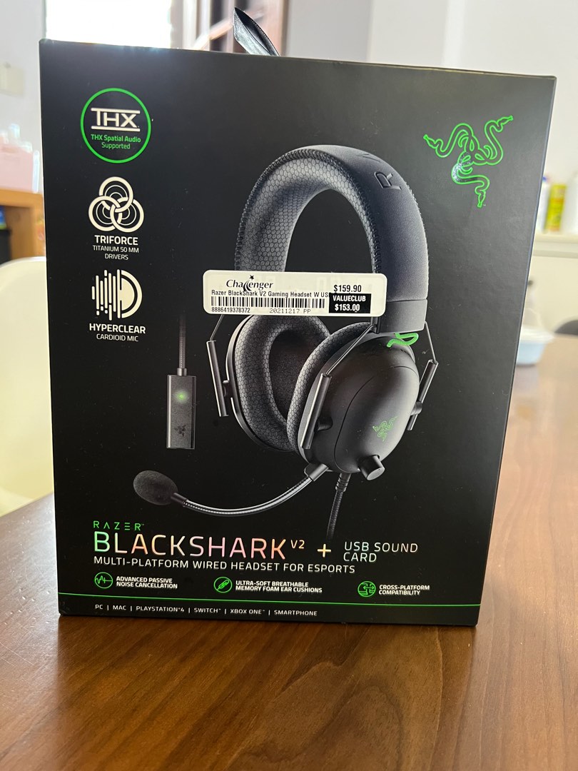 Razer blackshark v2 + USB sound card, Audio, Headphones & Headsets on ...