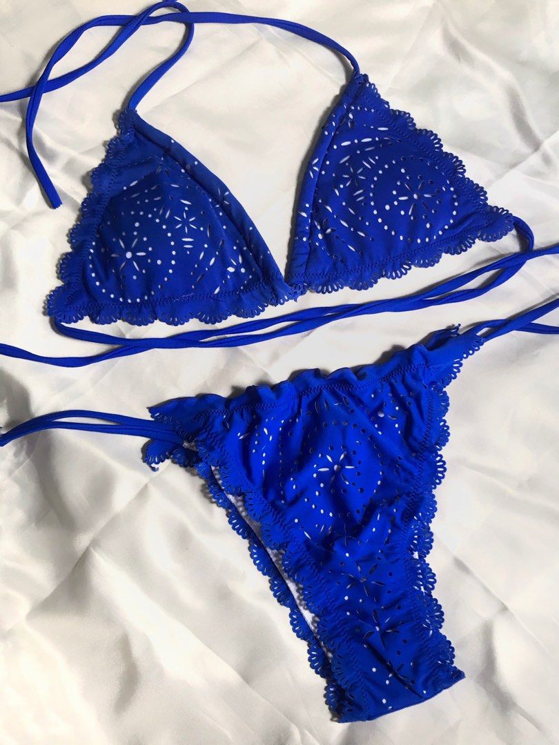 Royal Blue Eyelet Bikini | Medium on tag, Women's Fashion, Swimwear ...