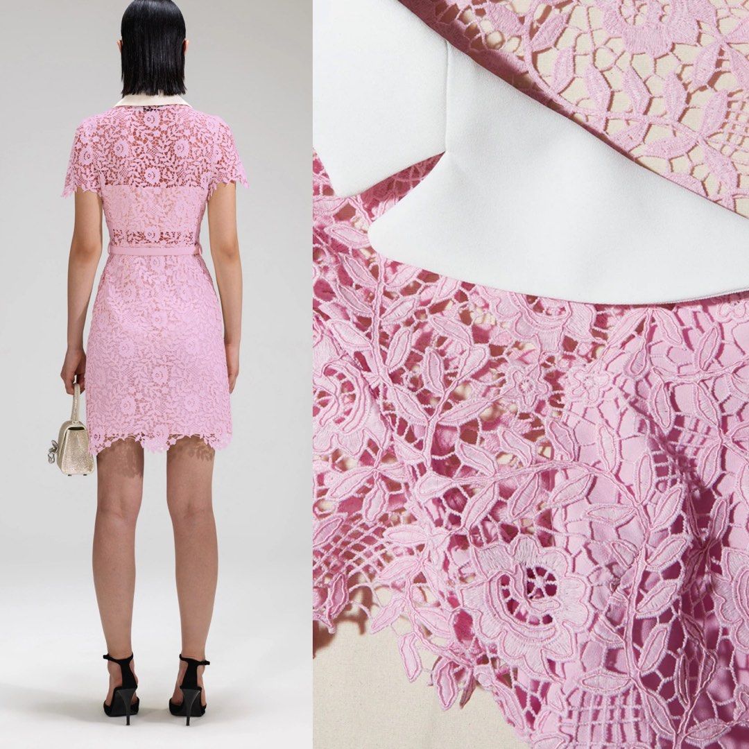 Self Portrait Rose Lace Mini Dress in Cream and Pink, Women's Fashion ...