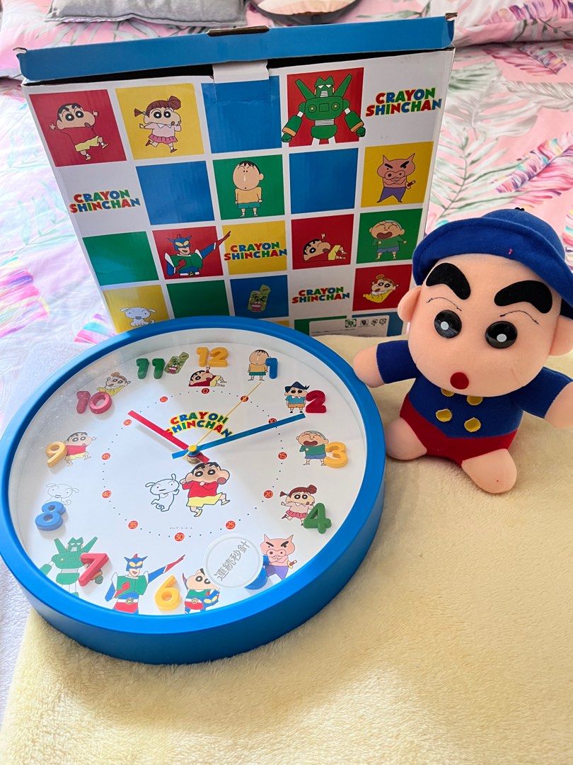Shin Chan Clock with plushy, Furniture & Home Living, Home Decor ...