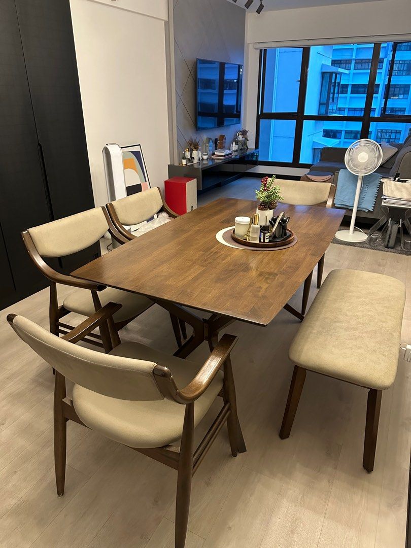 Solid Walnut Dining Table Set, Furniture & Home Living, Furniture, Tables & Sets on Carousell