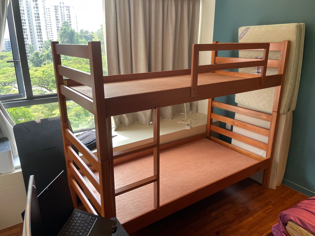 Solid wood double decker bed frame, Furniture & Home Living, Furniture ...