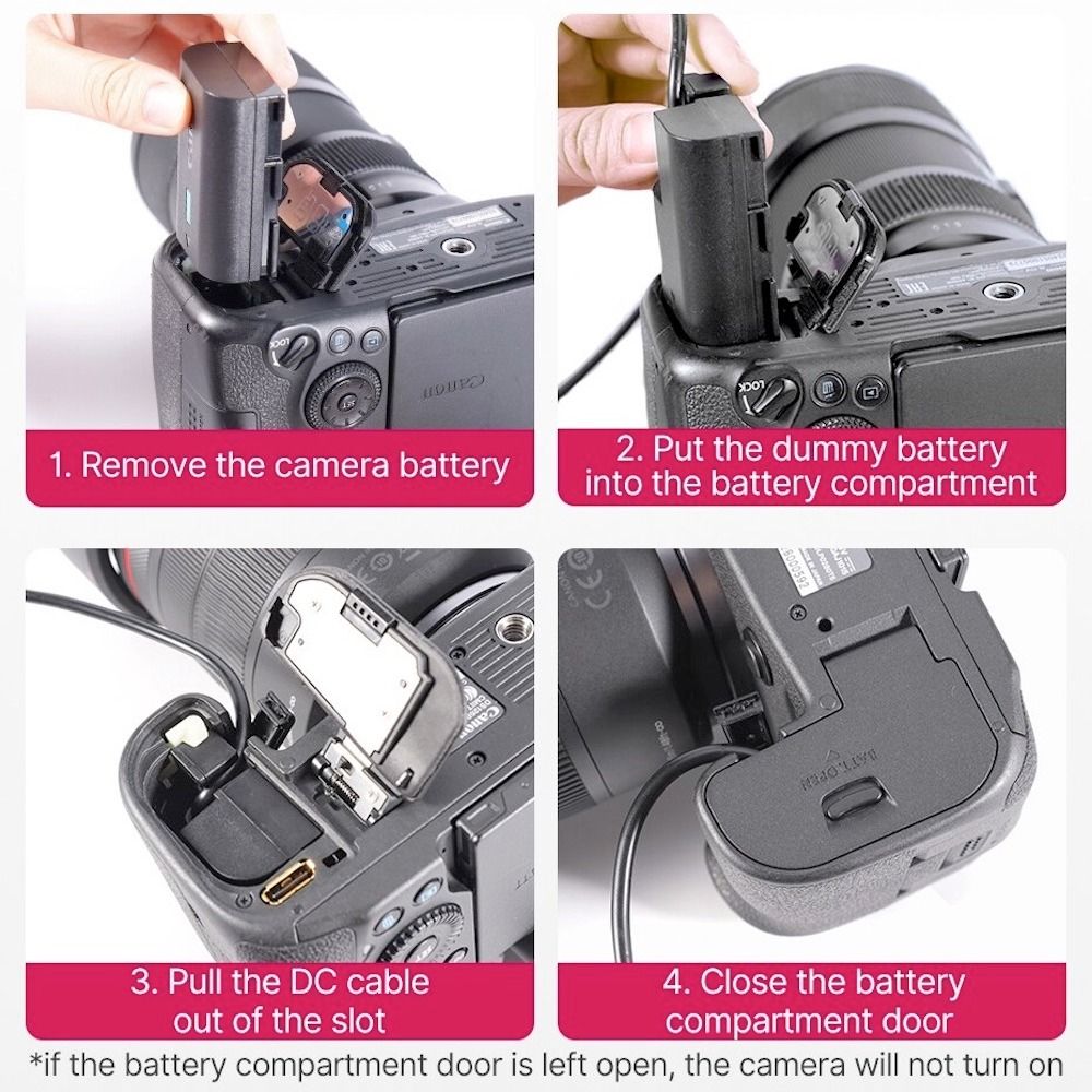 ULANZI LP-E6 Dummy Battery AC Adapter DC Power Supply for Canon EOS 5D2 5D3 5D4 6D 6D2 60D 7D ...