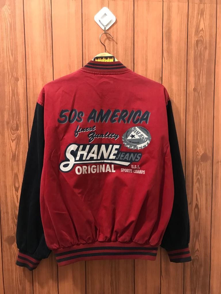 Varsity Jacket Shane Jeans vtg, Fesyen Pria, Pakaian , Atasan di Carousell