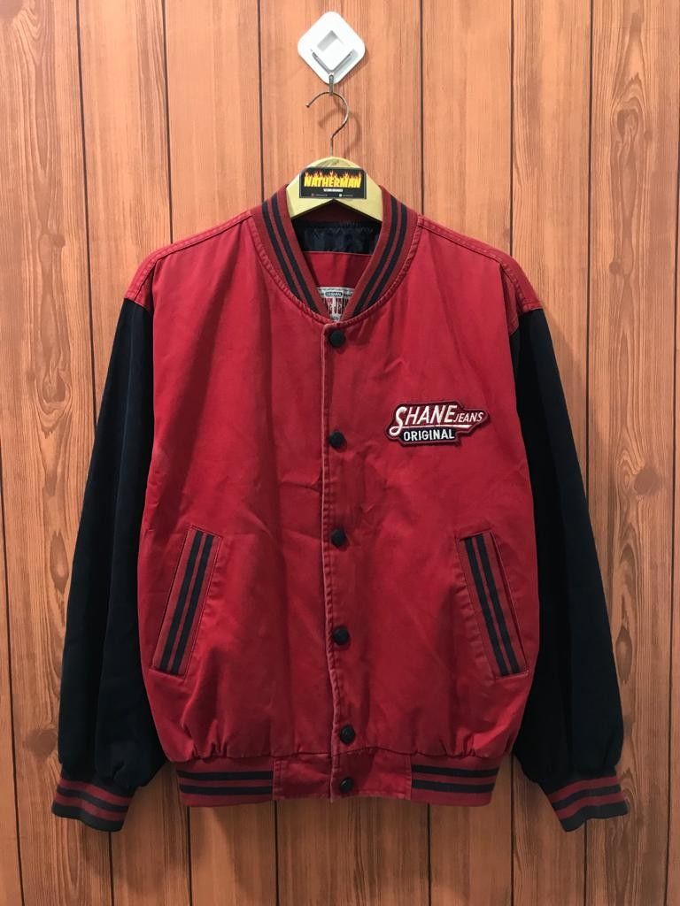 Varsity Jacket Shane Jeans vtg, Fesyen Pria, Pakaian , Atasan di Carousell