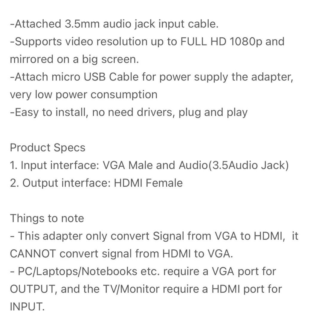 Vga To Hdmi Adapter Computers And Tech Parts And Accessories Cables And Adaptors On Carousell