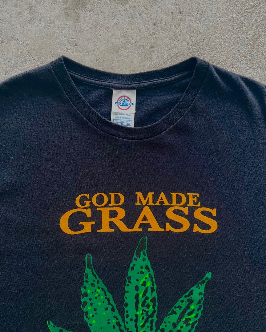 Vintage 90s God Made Grass Weed Tee, Men's Fashion, Tops & Sets ...