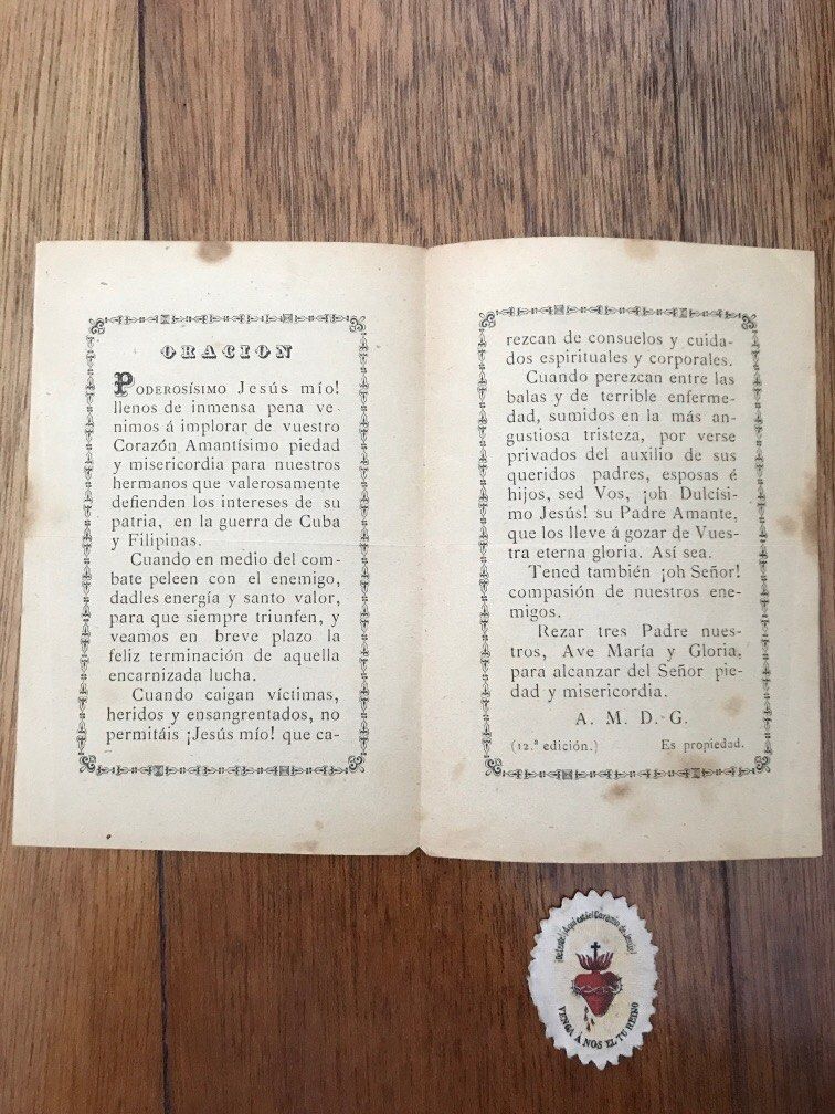 [1896] Antique stampita prayer pamphlet to end Spanish-Filipino ...