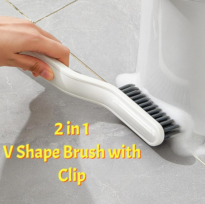 2 in 1 V Shape Brush with Clamp Cleaning Corner Edges Scrubber Gap ...