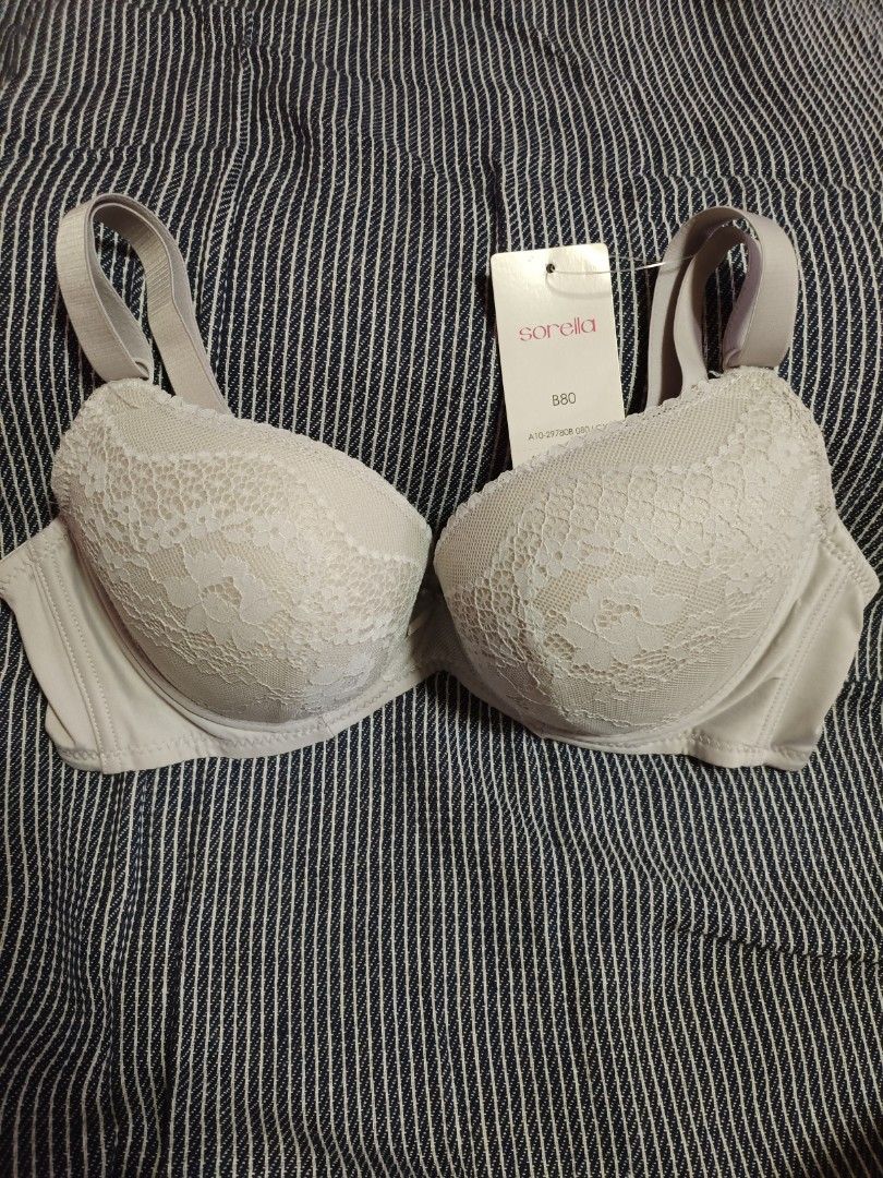 36 /80B & 38/85 B - Sorella Sexy Deep V Push Up Bra in Very Comfy in Light Grey - Free Padding ...
