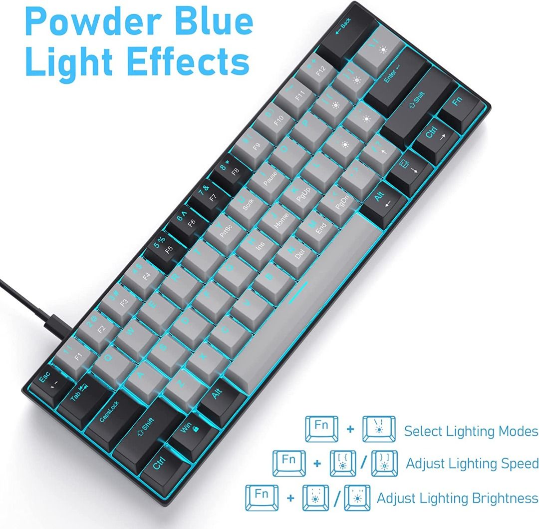 60 Percent Mechanical Gaming Keyboard, Black&Gray Mixed Color Keycaps ...