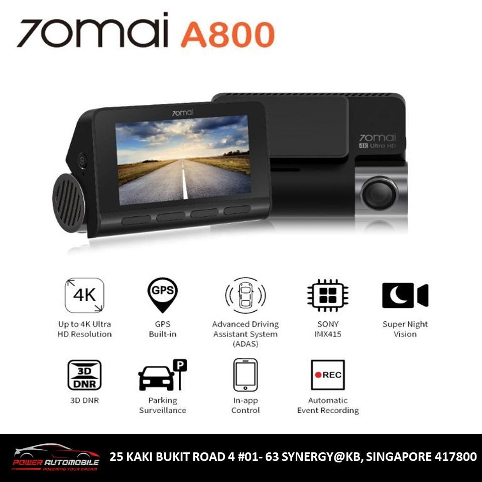 70mai 4K A800 FRONT & REAR Car Dash cam + 64GB | 24hr Parking Surveillance, ADAS, Built-in GPS ...