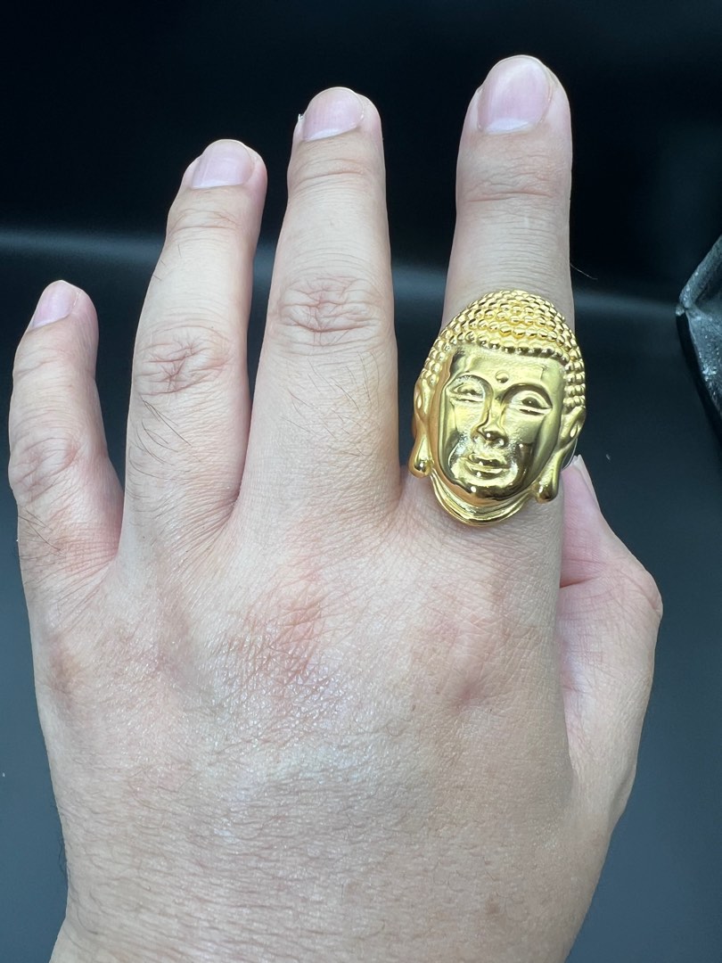 Available - Vintage Gothic Gold Finished Buddha Head Mens Ring, US Size ...
