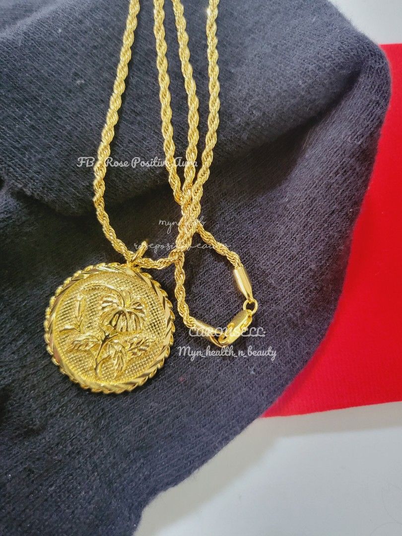Chain rope 24k gold plated set w coin pendant, Women's Fashion, Jewelry ...