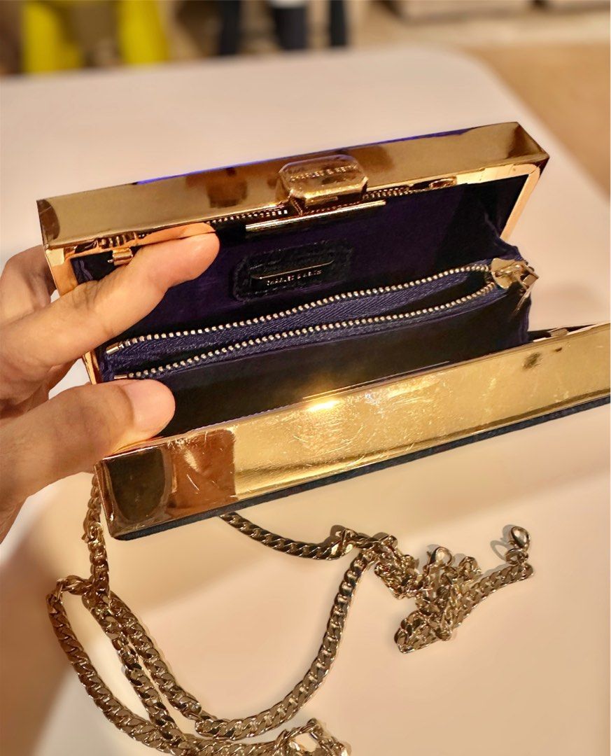 Charles & Keith Velvet Chained Clutch with Gold Accents, Women's ...