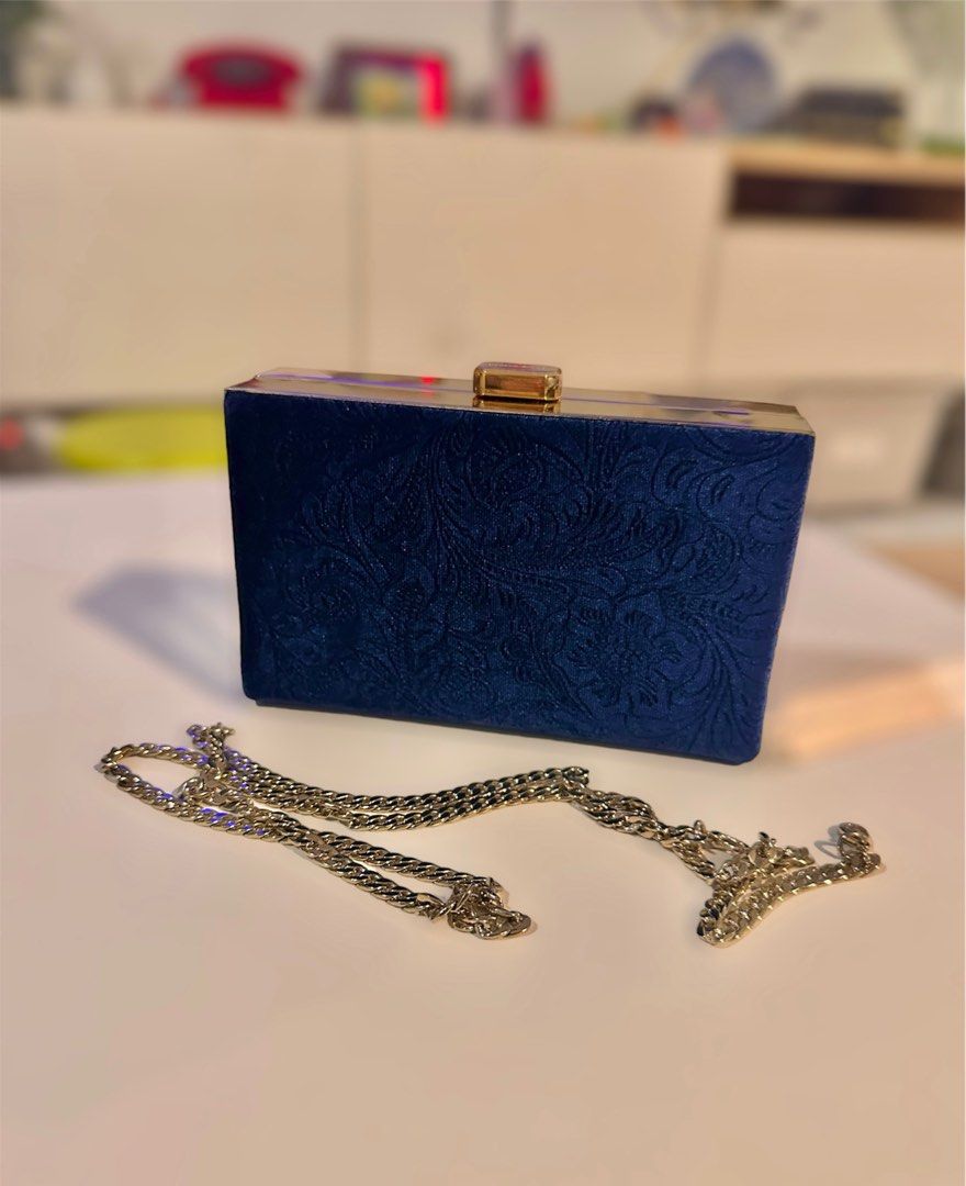 Charles & Keith Velvet Chained Clutch with Gold Accents, Women's ...