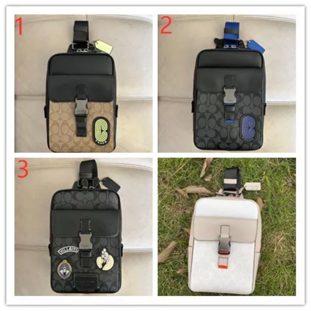 Coach Track Pack Bag in Signature Canvas with Patches, Men's Fashion ...