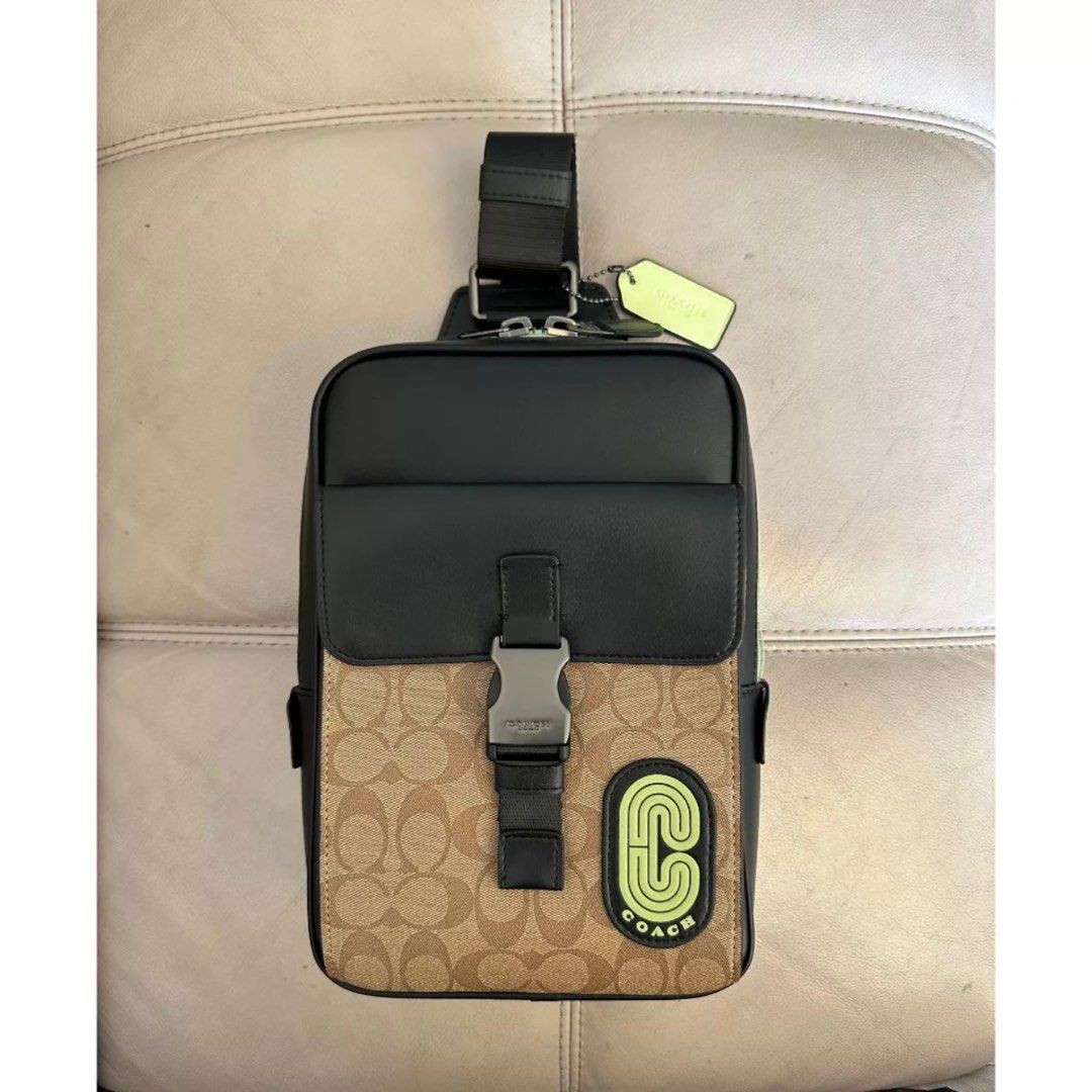 Coach Track Pack Bag in Signature Canvas with Patches, Men's Fashion ...