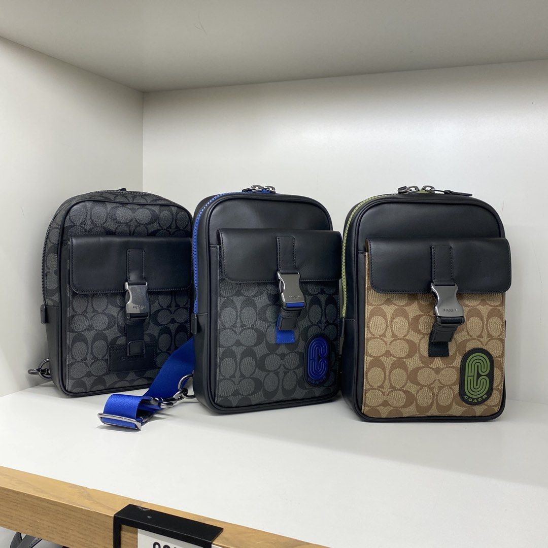 Coach Track Pack Bag in Signature Canvas with Patches, Men's Fashion ...