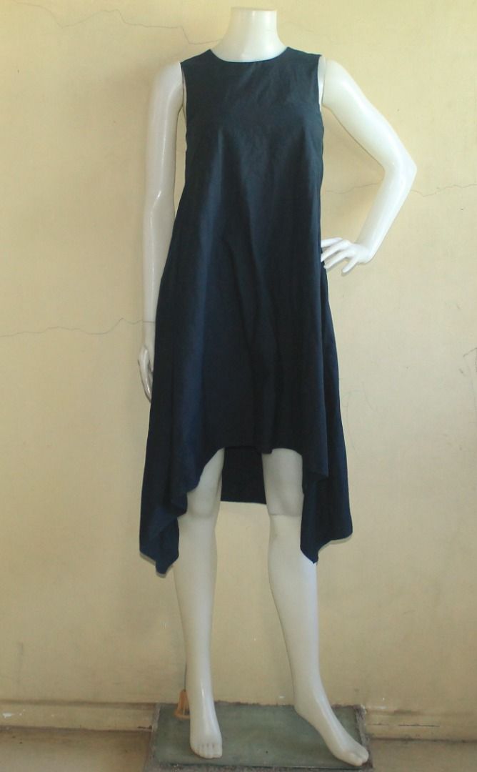 COS Midnight Blue Asymmetric Cotton Poplin Dress with 2 Sides Pockets ...