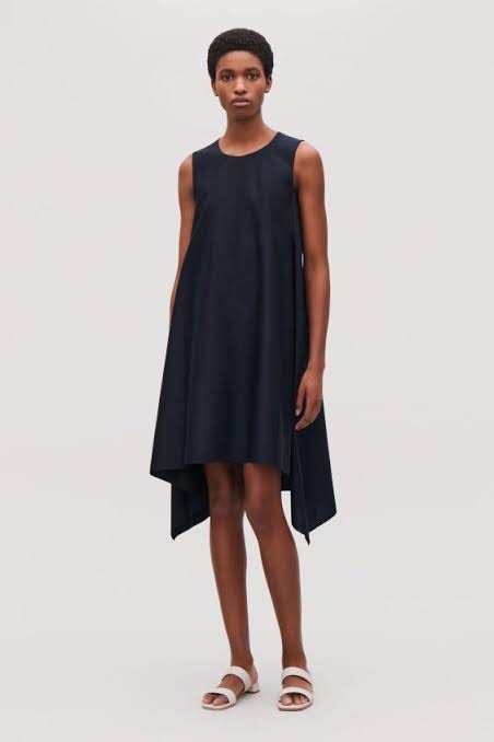 COS Midnight Blue Asymmetric Cotton Poplin Dress with 2 Sides Pockets ...