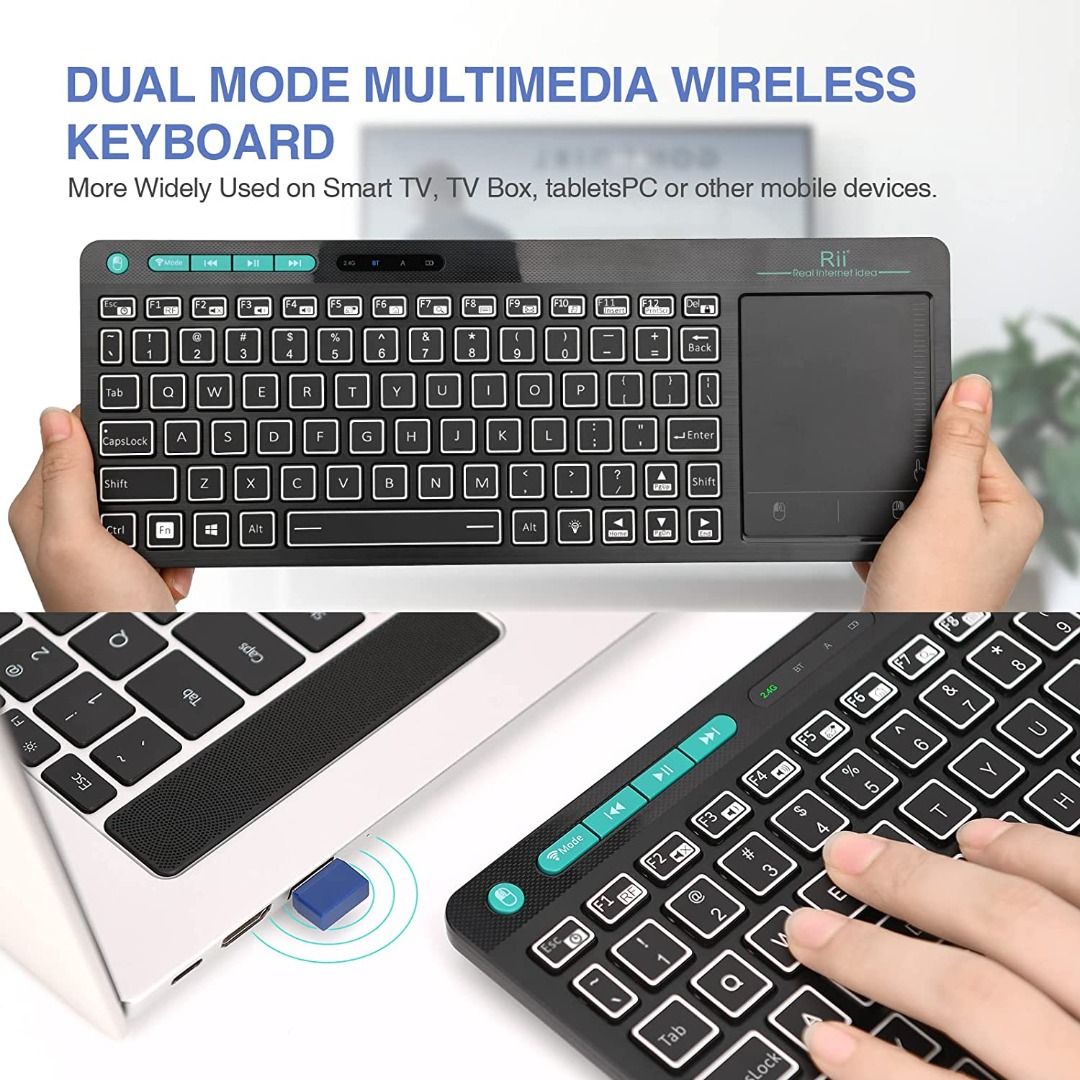 (Dual Mode) Rii RT518S Wireless and Bluetooth 2-LED Color Backlit ...
