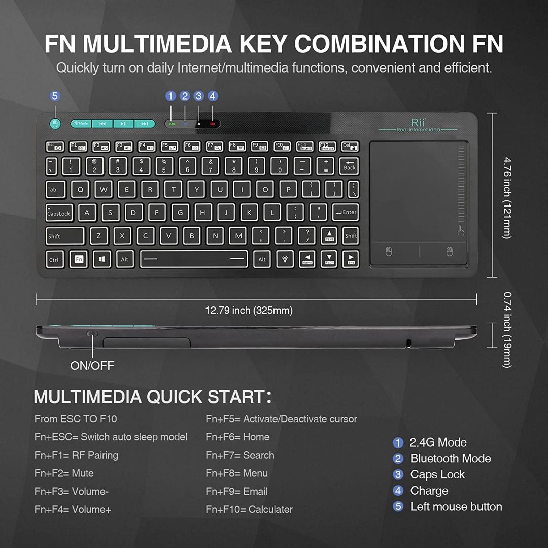 (Dual Mode) Rii RT518S Wireless and Bluetooth 2-LED Color Backlit ...