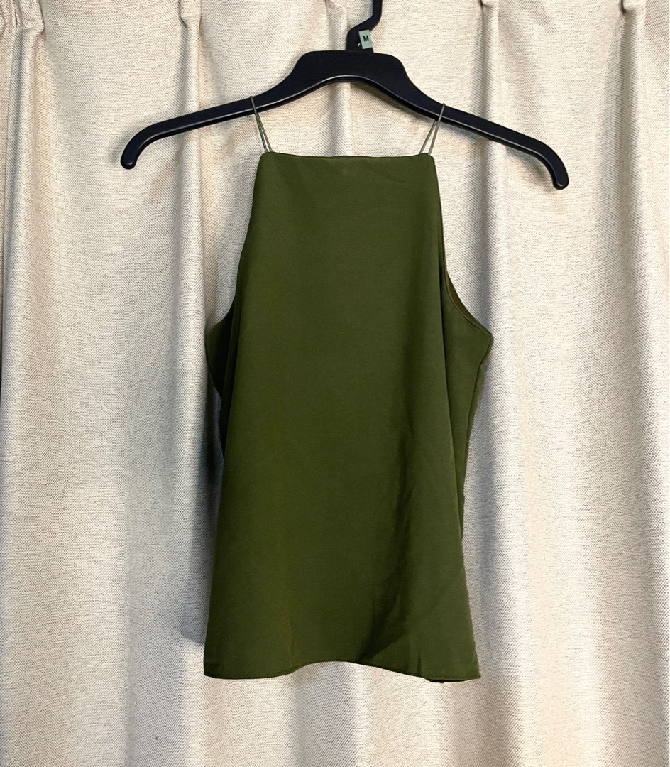 Dark olive Green string halter top cami, Women's Fashion, Tops ...