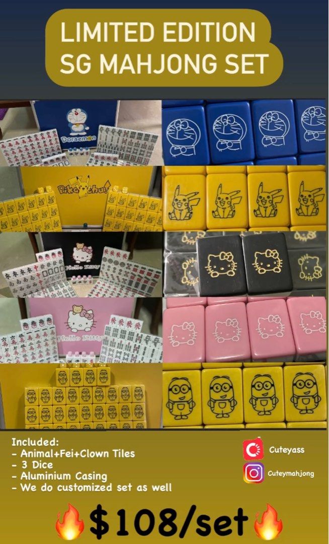 Instock Minion Mahjong/ Doraemon Mahjong/ HelloKitty Mahjong/ Pikachu ...