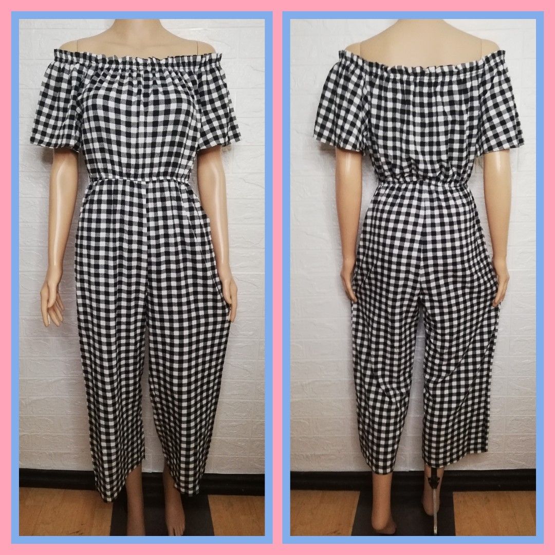 Korean Off shoulder Checkered jumpsuit M/SL on Carousell