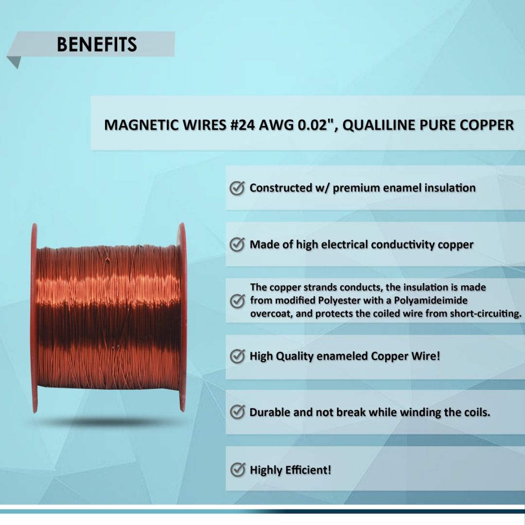 MAGNETIC WIRES #24 AWG 0.02", QUALILINE PURE COPPER, BEST FOR REWINDING ...