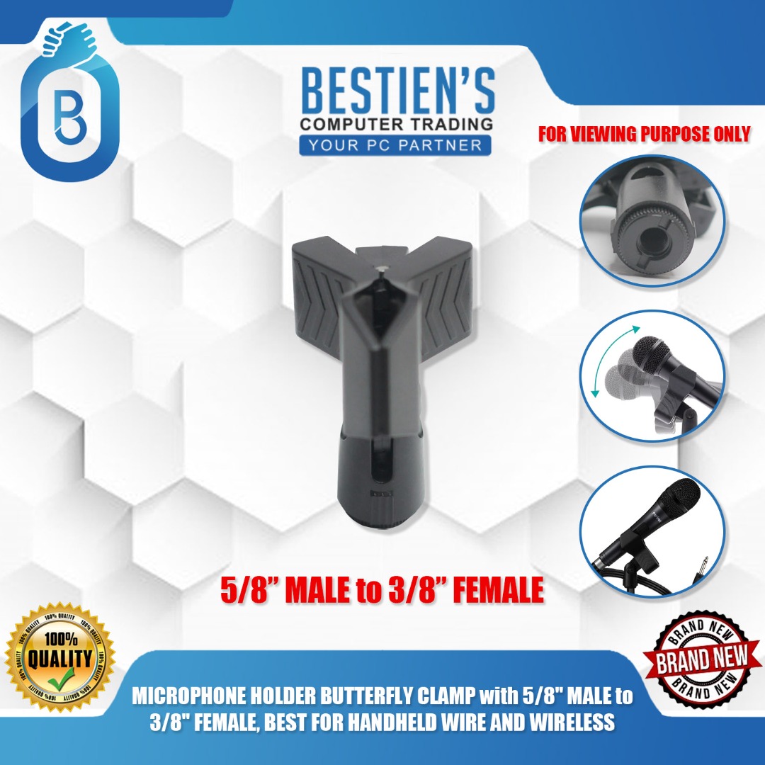 MICROPHONE HOLDER BUTTERFLY CLAMP with 5/8" MALE to 3/8" FEMALE, BEST ...