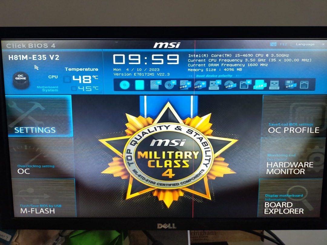 MSI Military class 4 H81M-E35 V2 motherboard with 8GB DDR3 ram. No cell button battery. Intel i5 ...