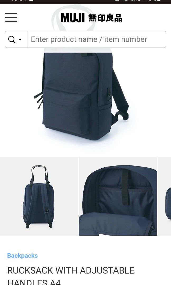 Muji Backpack A4 Size in Navy, Men's Fashion, Bags, Backpacks on Carousell