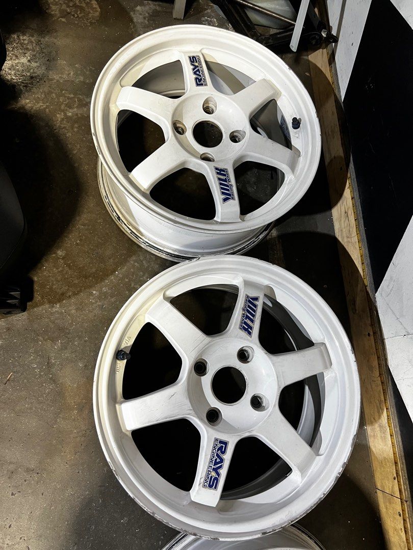 Original te37 white 4x114.3, Car Accessories, Tyres & Rims on Carousell