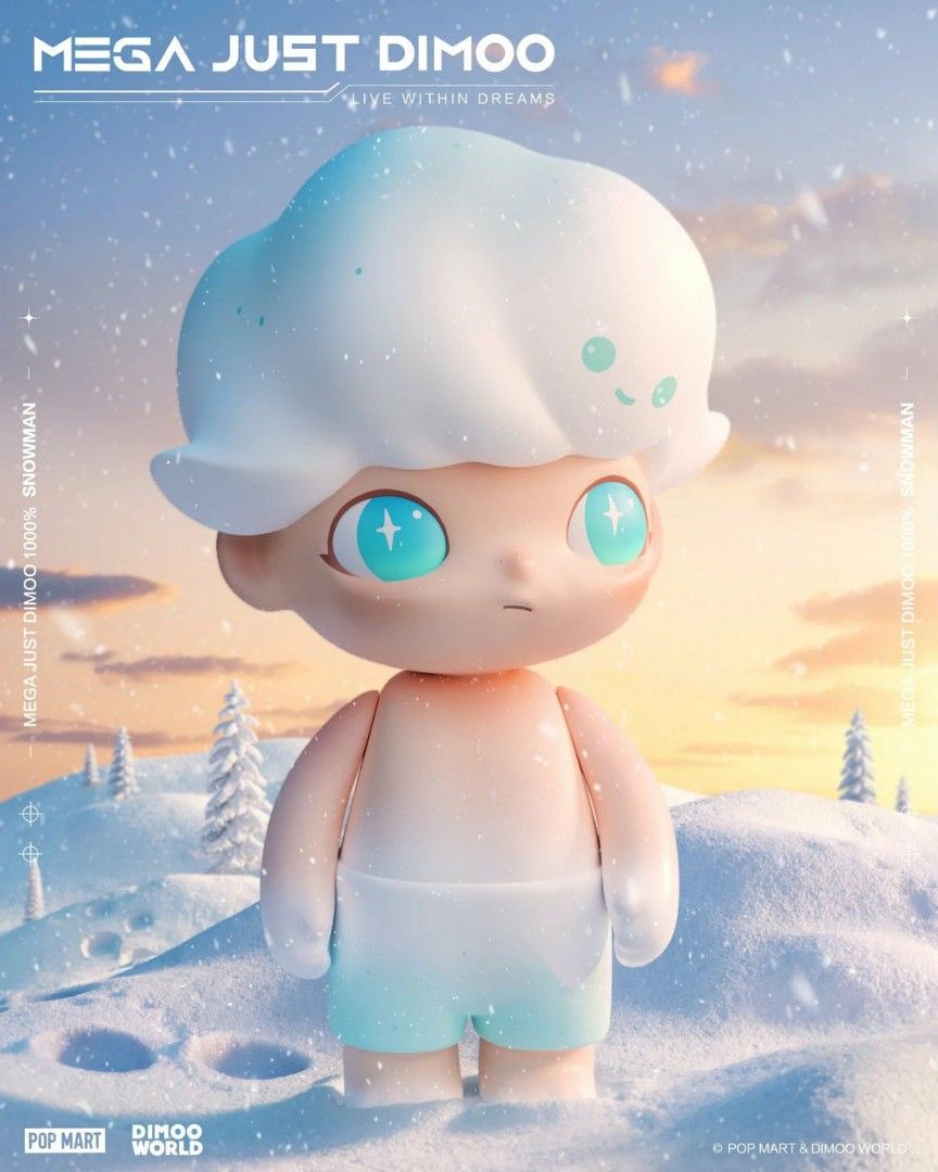 [POPMART] POPMART MEGA JUST DIMOO 1000% SNOWMAN FIGURINE, Hobbies ...