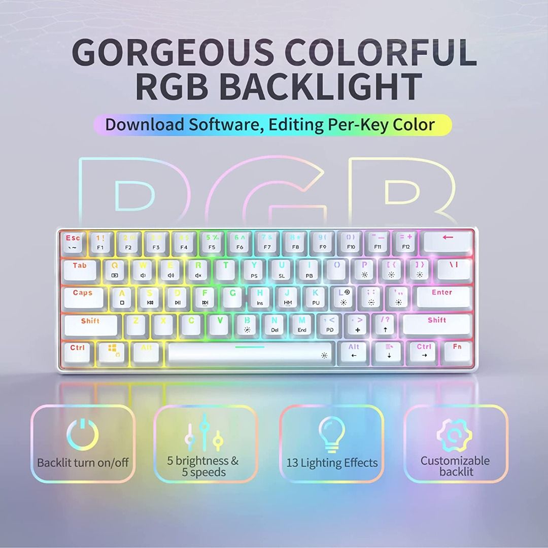 Punkston TH61 60% Mechanical Gaming Keyboard,RGB Backlit Wired Ultra ...
