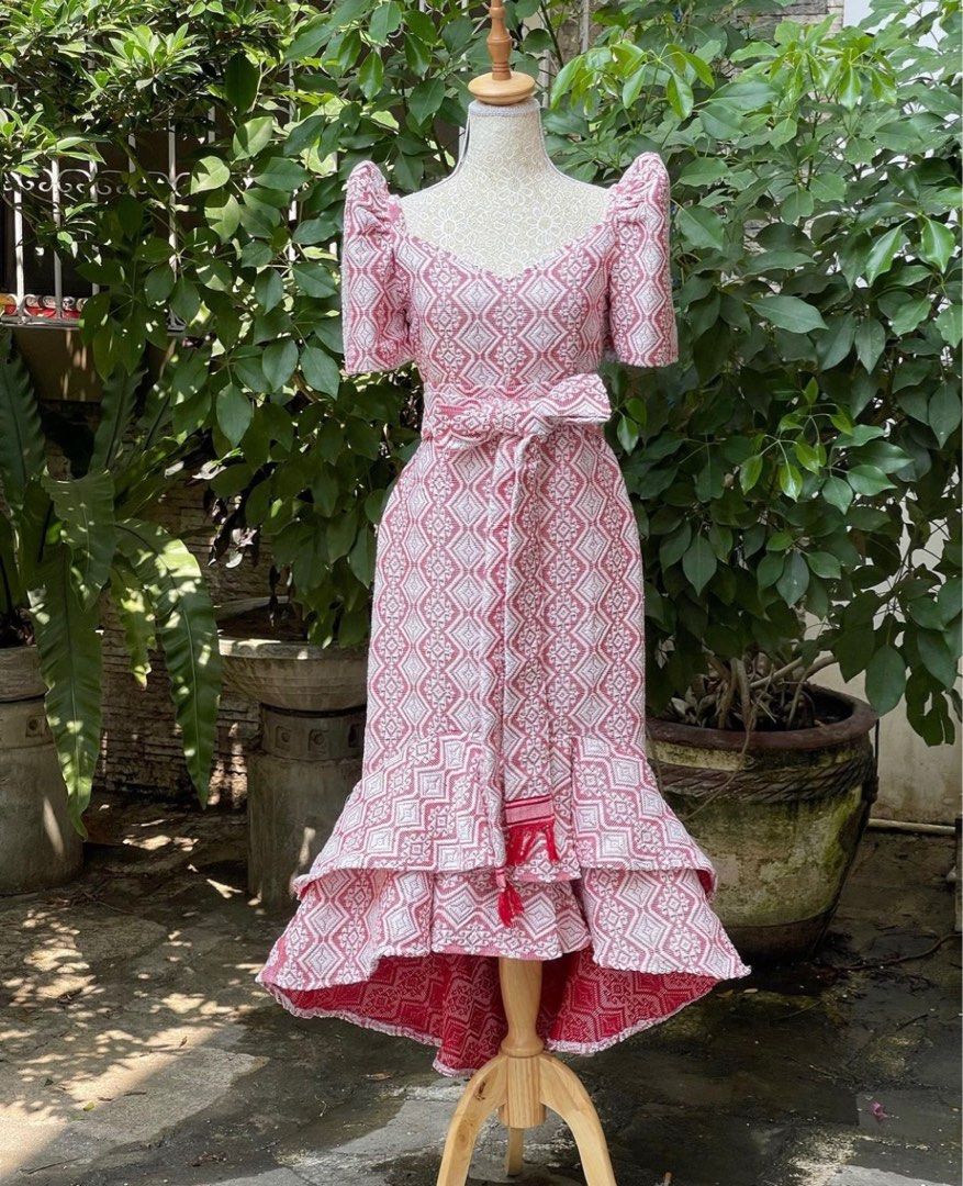 RED INABEL HANDWOVEN FILIPINIANA GOWN FOR RENT on Carousell