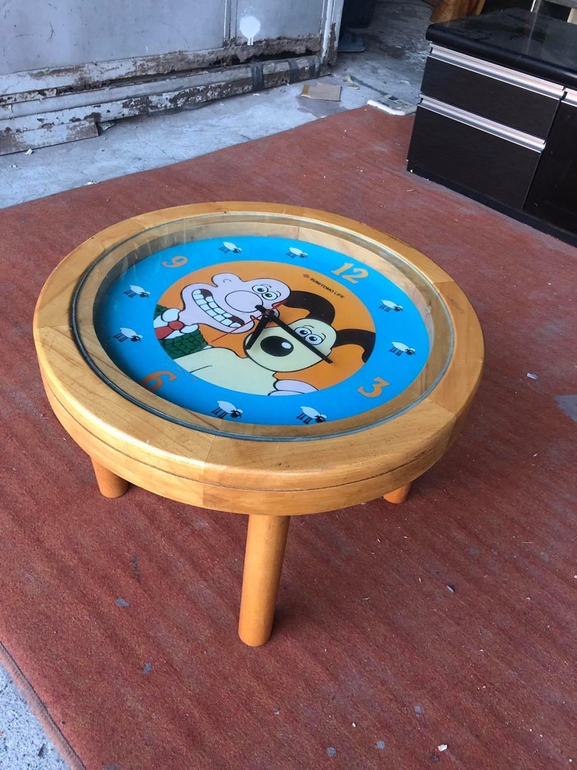 Solid wood glass top clock center table wallace and gromit on Carousell