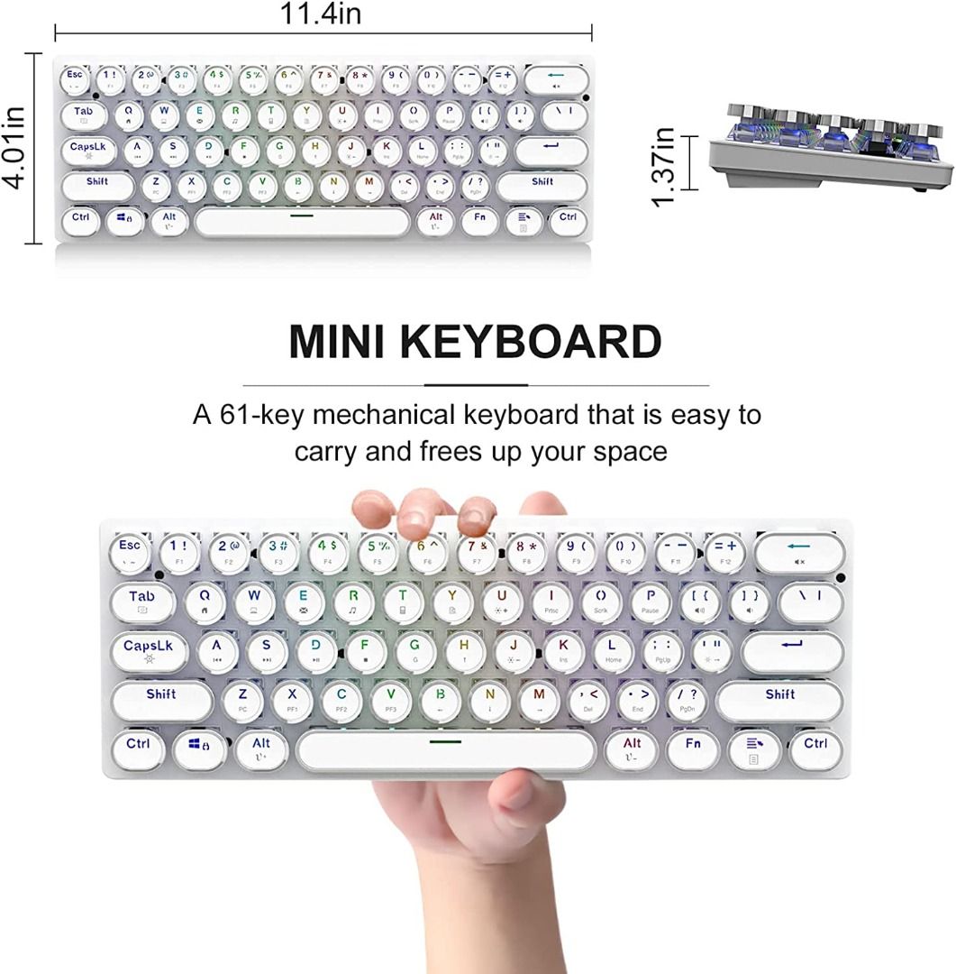 STOGA 60% Mechanical Keyboard, Gaming Keyboard for PC, Wired Mini White keyboaed Compact RGB LED ...
