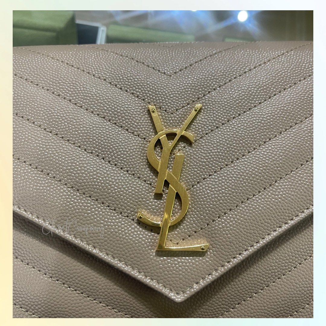 YSL Clutch Beige Monogram Quilted Leather and Gold Hardware on Carousell
