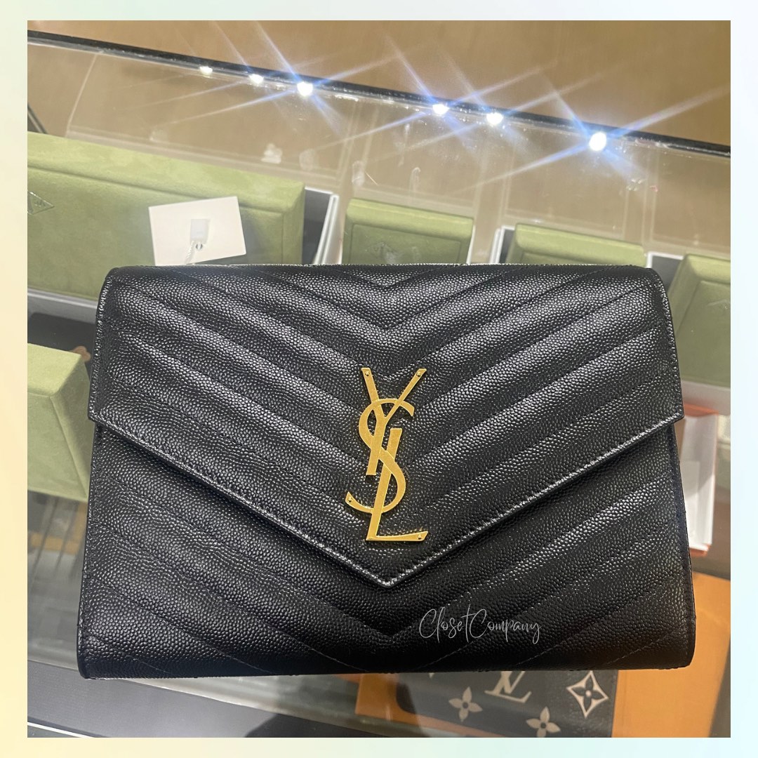 YSL Clutch Black Monogram Quilted Leather and Gold Hardware, Luxury ...