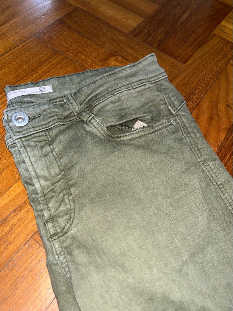 Zara Dark Green Ripped Jeans, Women's Fashion, Bottoms, Jeans ...