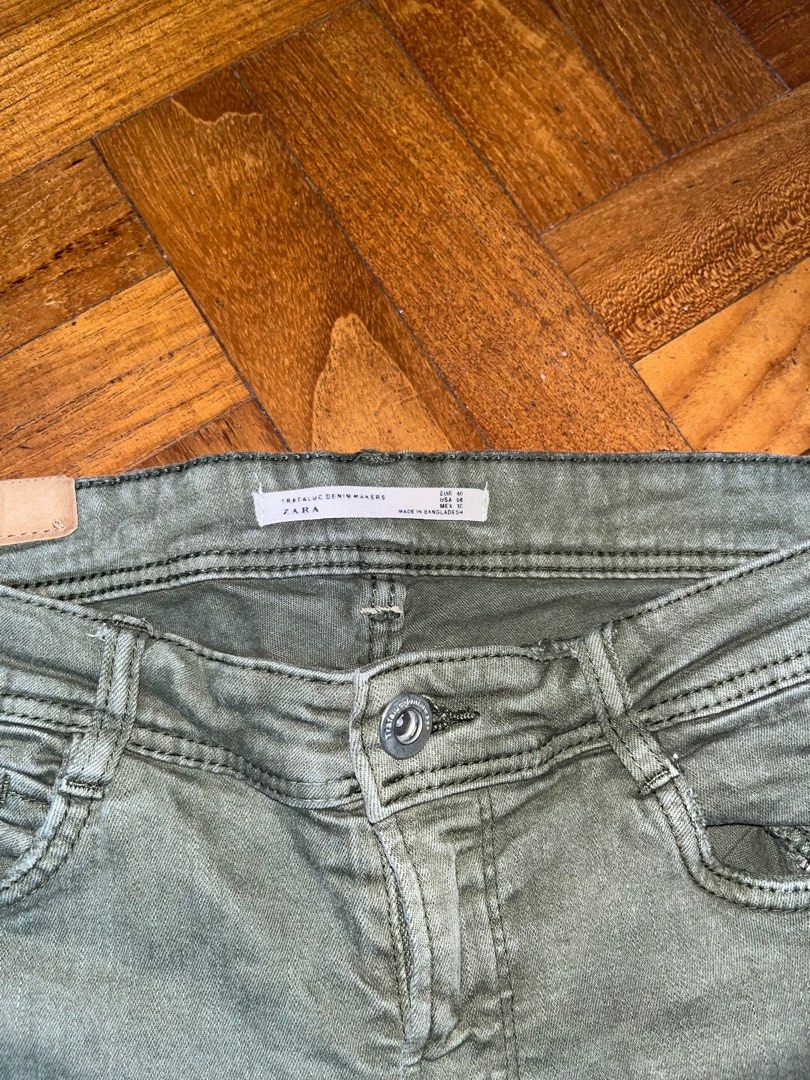 Zara Dark Green Ripped Jeans, Women's Fashion, Bottoms, Jeans ...