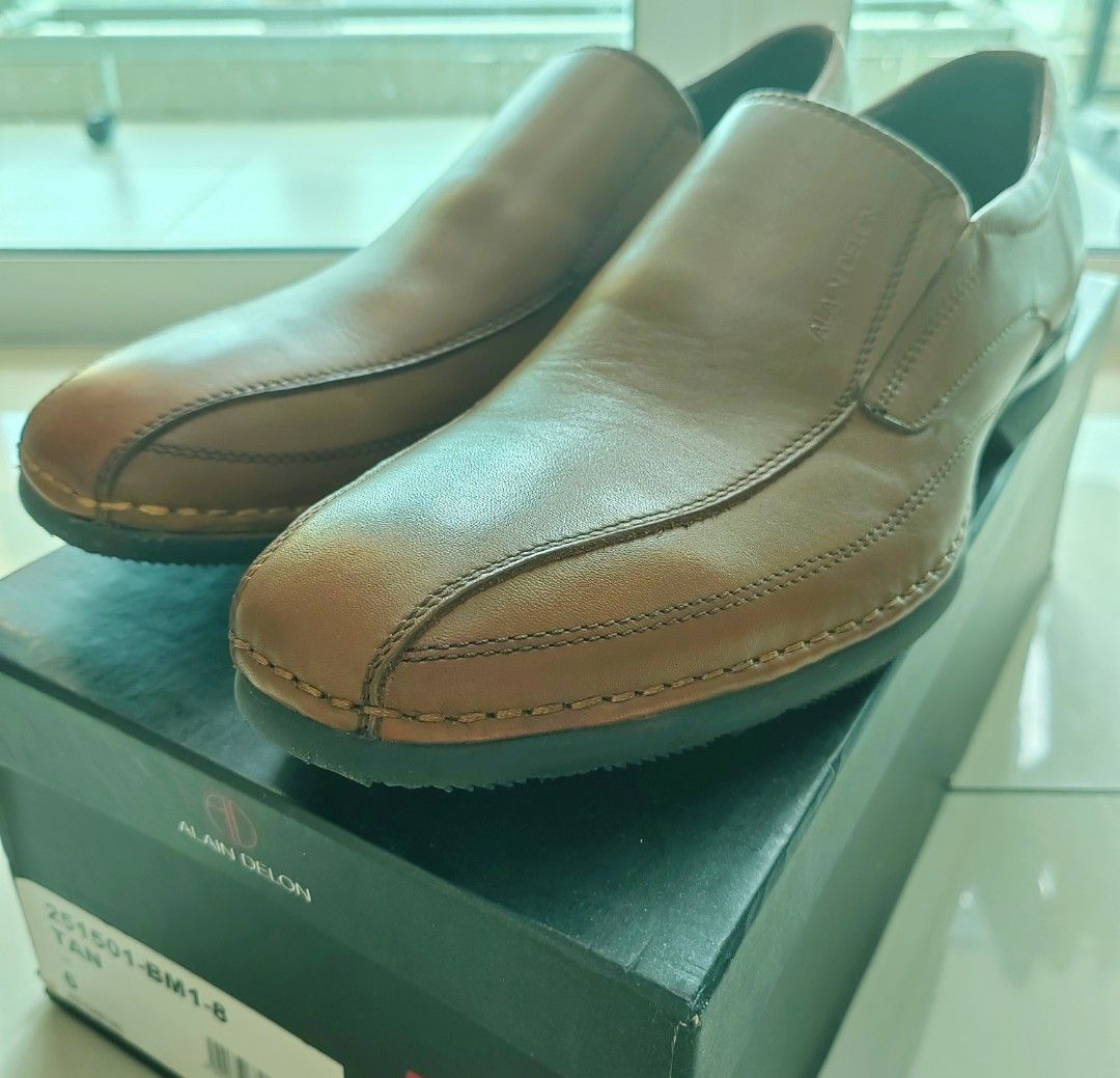 Alain Delon Leather Slip on Tan UK6, Men's Fashion, Footwear, Dress ...