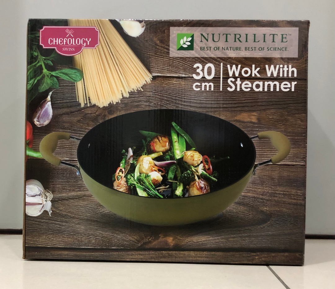 Chefology Swiss 30cm Wok with Steamer, Furniture & Home Living ...