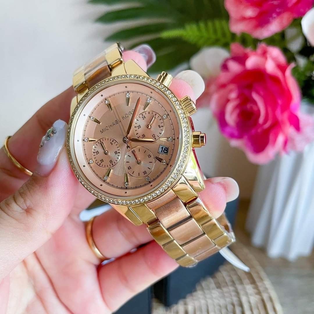 Authentic MK6475 Ritz Two Tone Gold and Rosegold Chronograph Watch on ...